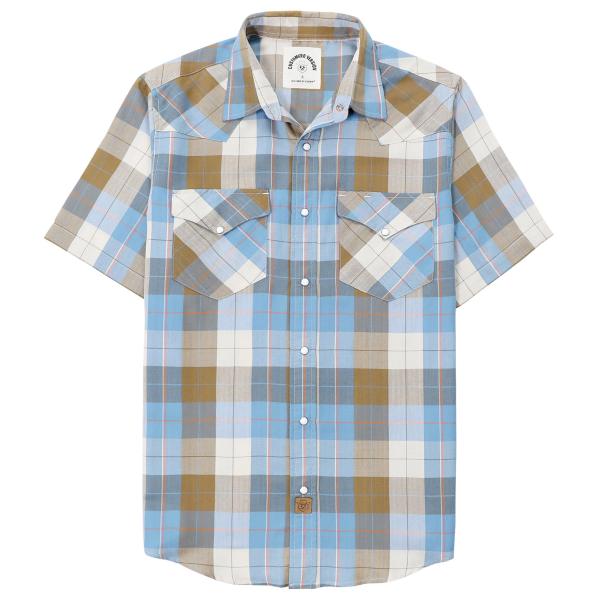 商品名:  Dubinik〓50% Viscose derived from Bamboo,50% Polyester Mens Short Sleeve Western Cowboy Pearl Snap Casual Plaid Shi...