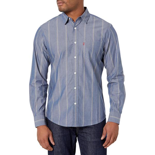 商品名:  Levi's Men's Classic 1 Pocket Long Sleeve Button Up Shirt, Henderson Stripe Dress Blues, Largeブランド: Levi's商品サイズ: L...
