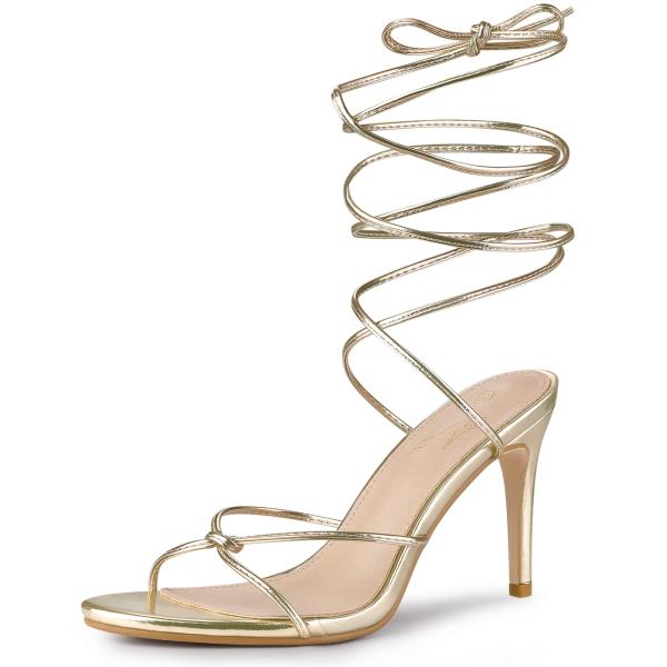 商品名: Perphy レースアップ スリングバック ストラップ スティレットヒール サンダル レディース, ゴールド, 24 Perphy Lace Up Slingback Strappy Stiletto Heels Gold San...