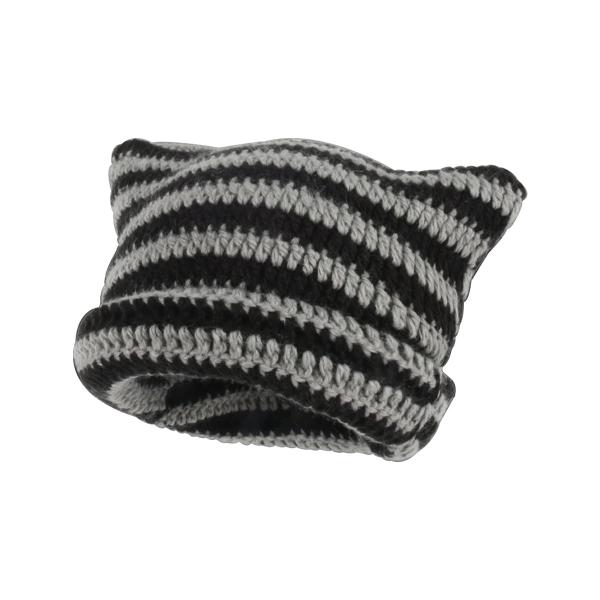商品名:  QOOEQPQY Handmade Gothic Knitted Little Devil Hat Cat Ear Striped Crocheted Beanie Hat Y2k Funny Hat for Women (Bl...