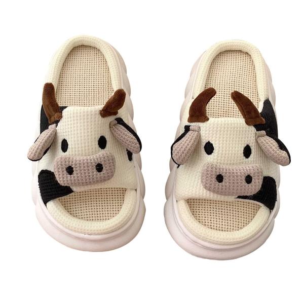 商品名:  Adisputent Cow Slippers for Women Men Cute Cartoon Animal Cloud Slides Kawaii Home House Shoes Mute Cotton Linen S...