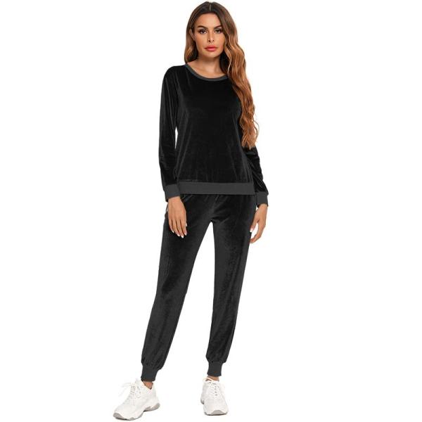 商品名: Lsydnfow トラックスーツセット レディース ベロア スウェットスーツ カジュアル ルームウェア 2ピース ジョギング スーツ ベルベット プルオーバー 無地 カジュアルセット, ブラック, Large Lsydnfow T...