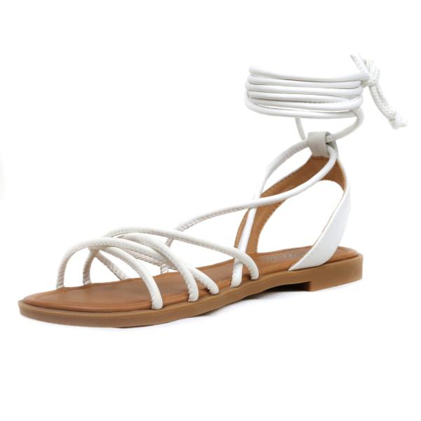 商品名:  Heltid Women's Cross Lace Up Gladiator Sandals, Ankle Wrap Strappy Flats Sandals for Women White Size 9 M USブランド: ...