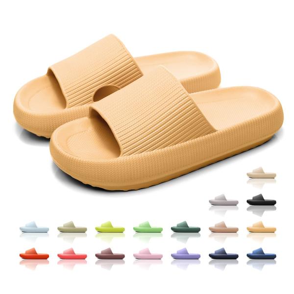 商品名: 女性用&amp;男性用ハウススリッパ - クラウドスリッパ 滑り止め枕 シャワースライド オープントゥ 快適 速乾 バスルームサンダル スパ プール ジム ビーチ 屋内外用, クリームイエロー。, 9.5-10.5 US Wome...