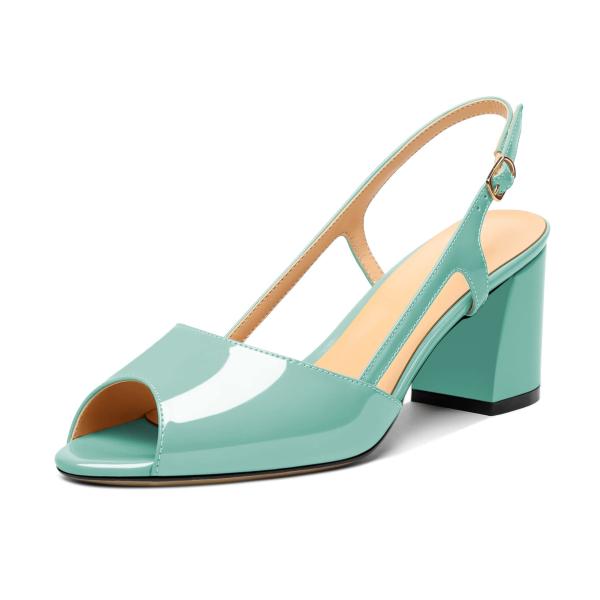 商品名:  Mettesally Peep Toe Sandals Slingback Heeled Pumps Ankle Strap Solid Shoes Patent Chunky Mid Heel Pumps Wedding Pa...