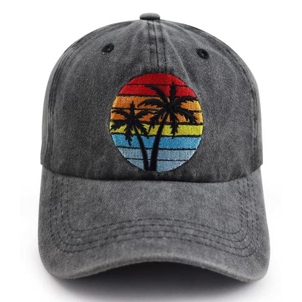 商品名: ヤシの木 ベースボールキャップ メンズ レディース 面白い ヴィンテージ 調節可能 コットン刺繍 夏休み 太陽 ビーチハット, 刺繍入りブラック。, One Size Summer Sun Beach Hat for Men Wo...