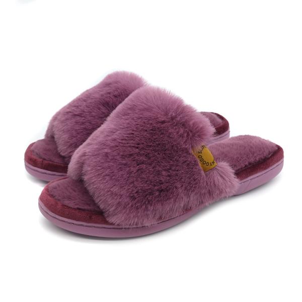 商品名:  Onmygogo Rabbit hair Indoor Slippers for Women Open Toe with Memory Foam, Soft Faux Fur Nonslip House Slippers(Plu...
