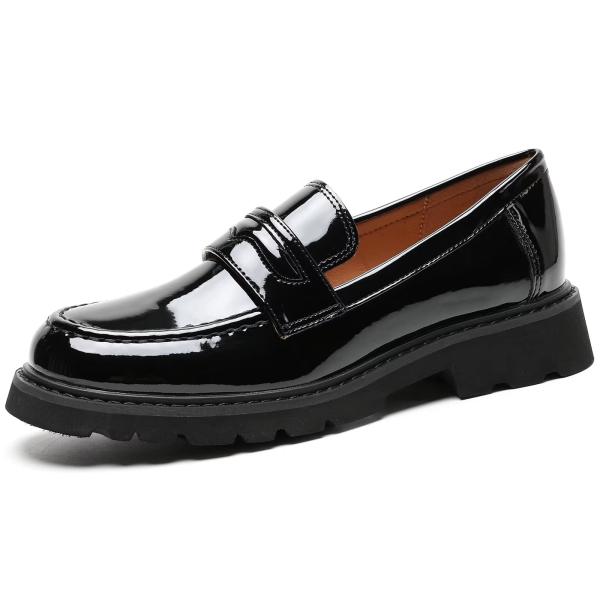 商品名:  Women's Fashion Black Loafers,Patent Leather Loafers,Black Platform Loafers,Simple Work Loafers,Vintage Oxford Sho...