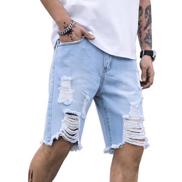 商品名:  WDIRARA Men's Ripped Frayed Raw Hem Cut Out Summer Casual Denim Shorts Pants Light Wash Lブランド: WDIRARA商品サイズ: Large...