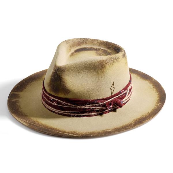 商品名:  RUEDIGER Wide Brim Fedora Hats for Men Women 100% Wool Felt Panama Rancher Hat with Lightning Logo Distressed/Burn...