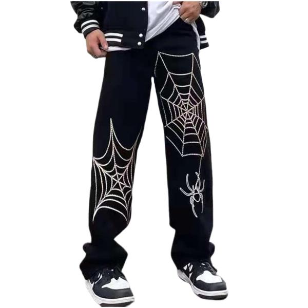 商品名:  Y2k Pants Men Graphic Spider Web Jeans Hip Hop Baggy Demin Pants Streetwear Vintage Relaxed Fit Denim Joggersブランド:...