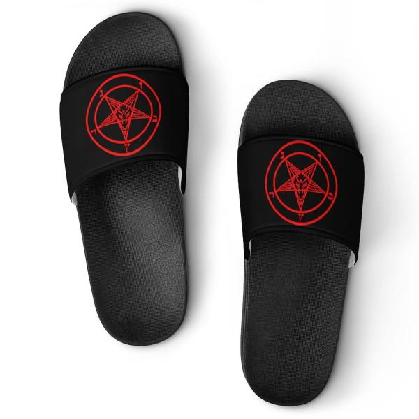 商品名:  Baphomet Satan Satanic Sabbatic Goat Printed Slide Sandals Open Toe Shower Slipper Non-Slip PVC House Shoes for Me...