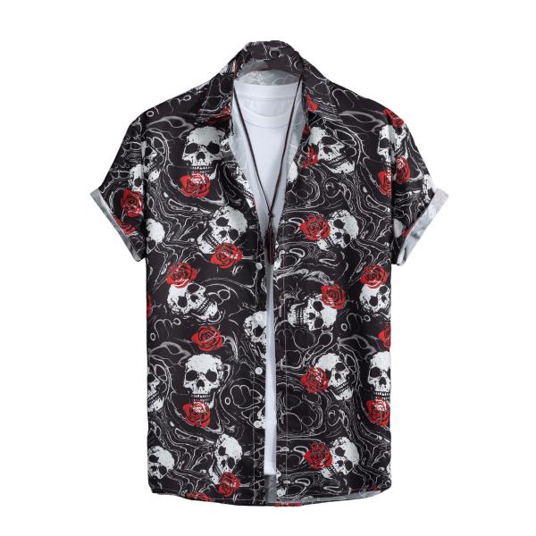 商品名:  Floerns Men's Causal Summer Print Hawaiian Shirt Short Sleeve Button Down Beach Shirts Black Skull Lブランド: Floerns商...
