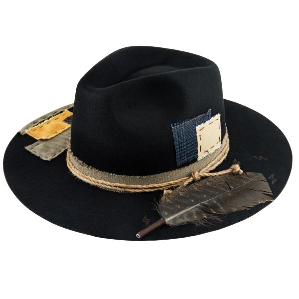 商品名:  RUEDIGER Wide Brim Fedora Hats for Men Women 100% Wool Felt Panama Rancher Hat with Lightning Logo Distressed/Burn...