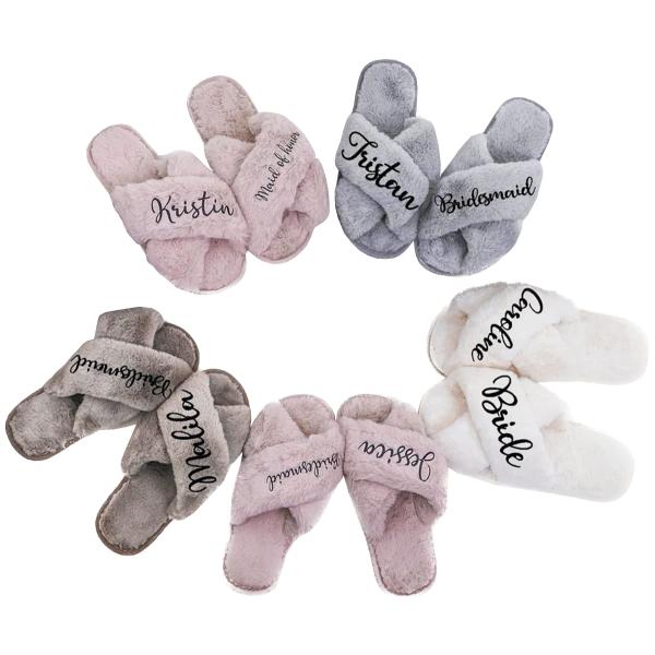 商品名:  Handance Personalized Bridesmaid Slippers, Custom Bridal Shower Wedding Fluffy Slippers, Gift for Bride Maid of Ho...