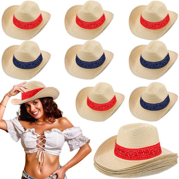 商品名:  Leumoi 12 Pieces Western Cowboy Hats with Red Bandana Cowboy Straw Hat Farmer Hat for Cowboy Rodeo Theme Party Cos...