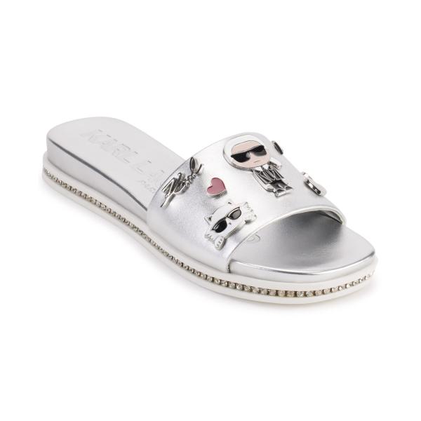 商品名:  Karl Lagerfeld Paris Women's Jeslyn Effortlessly Fashionable Slide-On Shoes with Bold KLP Pins Flat Sandal, Silver...