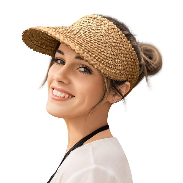 商品名:  Visors for Women, Straw Sun Visors for Women Beach Hats for Women Packable Sun Hat Womens Visor Handmade Straw Hat...