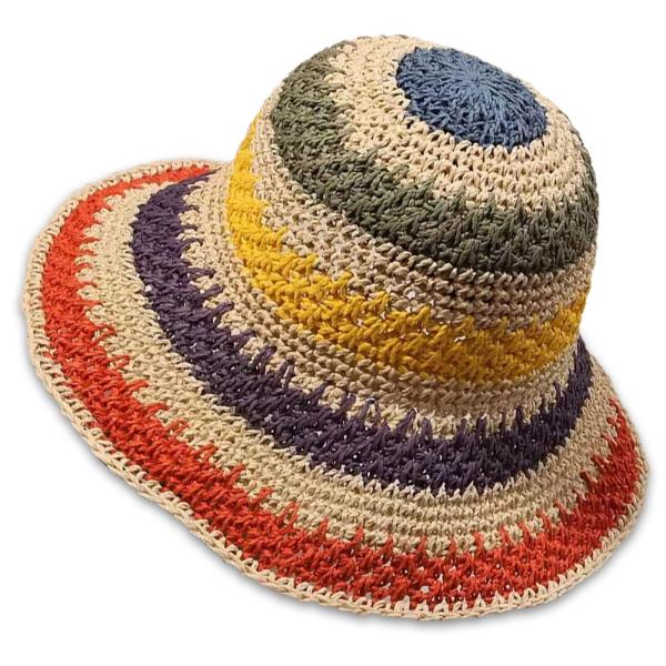商品名:  Colorful Striped Sun Hat Hand-woven Straw Hats for Women Foldable Summer Vacation Beach Sun Capブランド: AIWIWH商品サイズ: ...