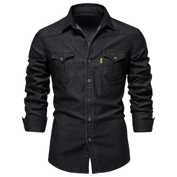 商品名:  ATOFY Men's Casual Denim Shirt Slim Fit Long Sleeve Button Down Shirt Distressed Washed Denim with Chest Pockets(B...