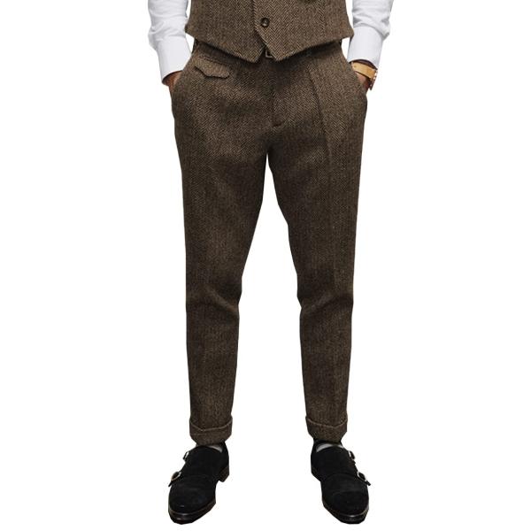 商品名:  Aesido Mens Pants Herringbone Vintage Dress Pant Hemmed Pleated Suit Pants(Brown,30W x 32L)ブランド: Aesido商品サイズ: 30W ...