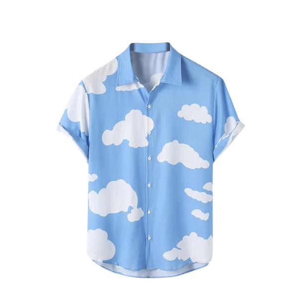 商品名:  Hawaiian Shirts for Men Short Sleeve Summer Cloud Print Bowling Shirt Beach Holiday Casual Button Down Shirts Tops...