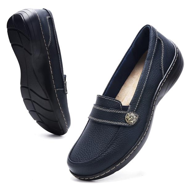商品名:  Navy Penny Loafers Women Slip On Shoes Casual Comfort Genuine Leather Dressy Shoes Non Slip Memory Foam Walking Wo...