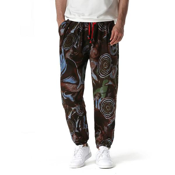 商品名:  Mens Harem Pants Loose Fit Floral Paisley Print Jogger Track Pants Casual Cotton Streetwear Hippie Yoga Pants-Spir...