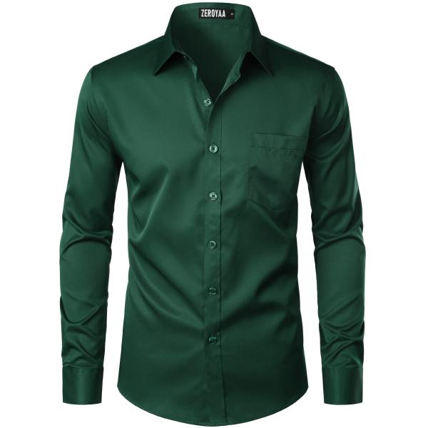 商品名:  ZEROYAA Men's Urban Stylish Casual Business Slim Fit Long Sleeve Button Up Dress Shirt with Pocket ZLCL29 Dark Gre...