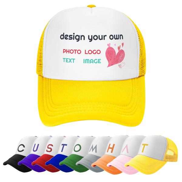 商品名:  Dargr Custom Trucker Hats Design Your Own for Men and Women Use Logo Photo Text from Phone Support Group Buy Yello...