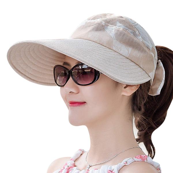 商品名:  Women UPF 50+ UV Sun Protective Ponytail Beach Visor Hat Large Brim Summer Sun Visor Hats Packable Modern Prints V...