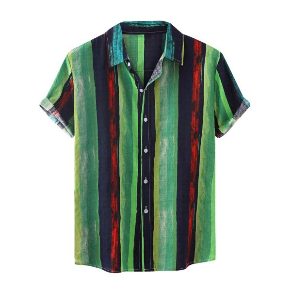 商品名:  Men's Striped Button Down Shirts Short Sleeve Summer Hawaiian Beach Shirts Casual Loose Fit Vintage Cuban Shirt To...