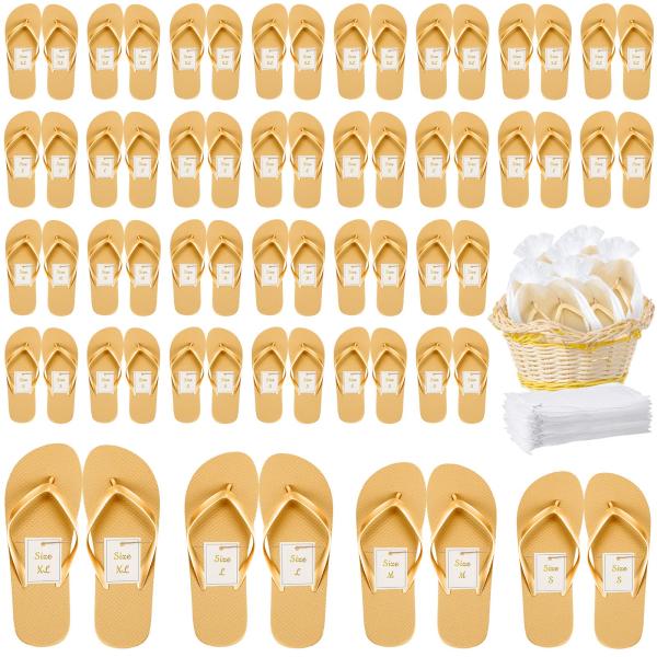 商品名: Unittype 48ペア ビーチサンダル バルク ウェディングゲスト用 フリップフロップ サンダル ホテル スパ スリッパ ウェディングパーティー 記念品 フリップフロップ サイズカード付き 巾着バッグ 結婚披露宴 ビーチ プー...