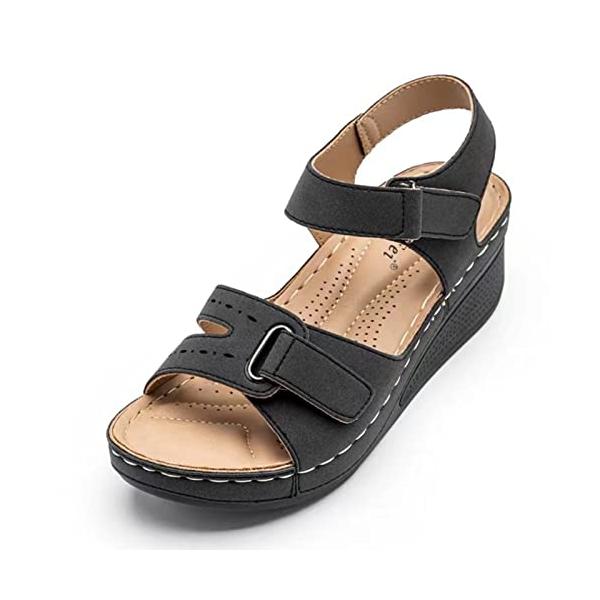 商品名: レディース 快適なローヒールサンダル 調節可能なストラップとアーチサポート付きサンダル カジュアルローマスタイルのウォーキングサンダル, ブラック, 5.5 Women's Comfortable Low Heel Sandals...