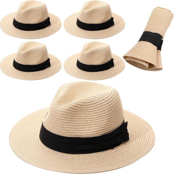 商品名:  Roshtia 6 Pcs Panama Straw Hats for Men and Women Foldable Wide Brim Bride Hats Summer Sun Protection Hat for UV P...