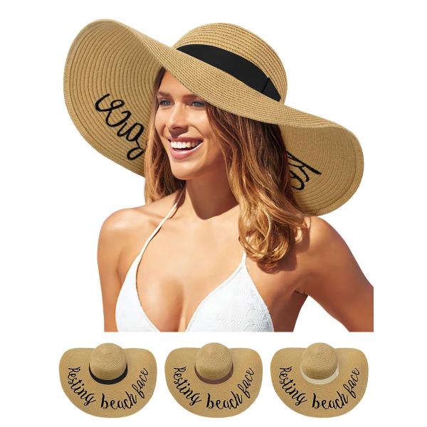商品名:  Floppy Beach Hats for Women, Foldable Wide Brim Sun Hat Embroidered Roll up Straw Hat - Vocation, Honeymoon, Trave...