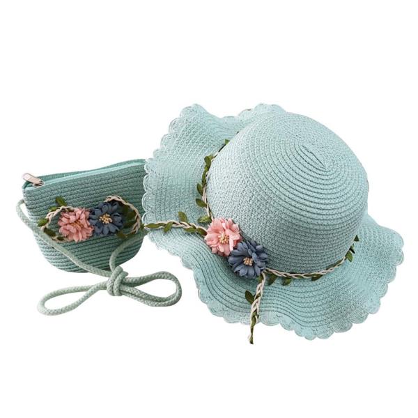 商品名:  Beach Hats for Girls Straw Hat with Shoulder Bag Kids Hats Set Tea Party Summer Beach Flower Sunhats for Travel Ou...
