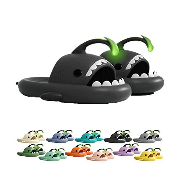 商品名:  Luminous Shark Slippers, Spooky Shark Slides, Cloud Shark Slides Angler Fish Slides Glow in the Dark, Cute Cartoon...