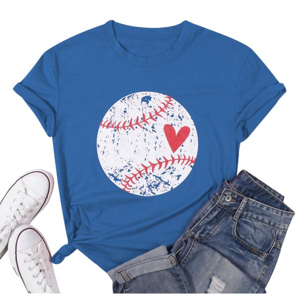 商品名:  Cute Baseball Shirt Women Baseball Heart Tee Shirts Short Sleeve Crew Neck Casual Summer Graphic Tee Shirts Top Da...