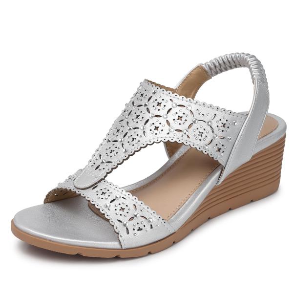 商品名:  SHIBEVER Womens Wedge Sandals Elastic Ankle Strap Open Toe Platform Sandals Summer Shoes Silver 6ブランド: SHIBEVER商品サ...