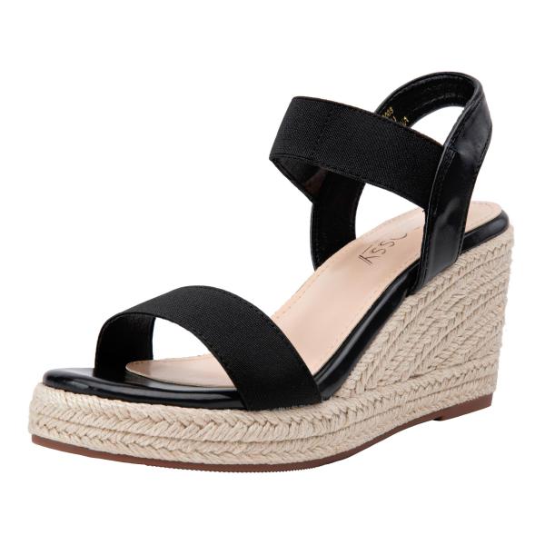 商品名: Jeossy レディース 8801 ウェッジサンダル レディース 3.5インチ アンクルストラップ エスパドリーユサンダル レディース ドレッシーサマー, A-ウェッジサンダル-8801-ブラック。, 7 Jeossy Women...