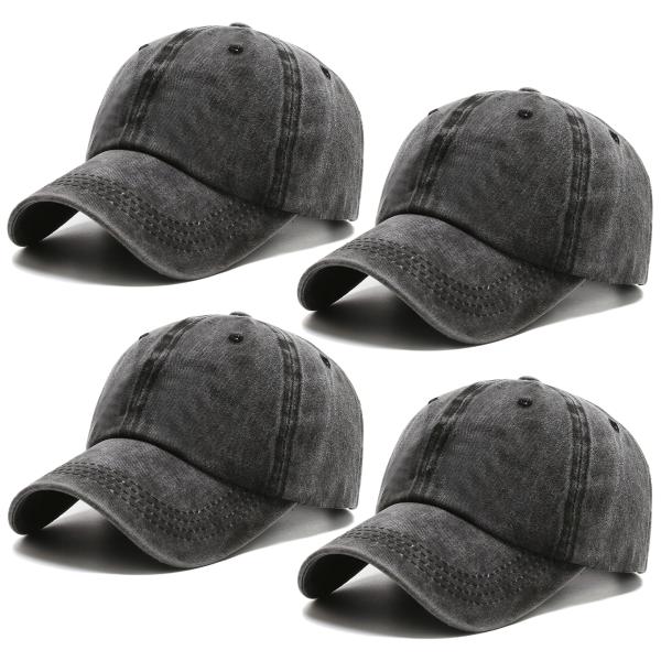 商品名:  4 Pack Black Vintage Washed Distressed Baseball Caps for Women Men Low Profile Adjustable Unconstructed Baseball C...