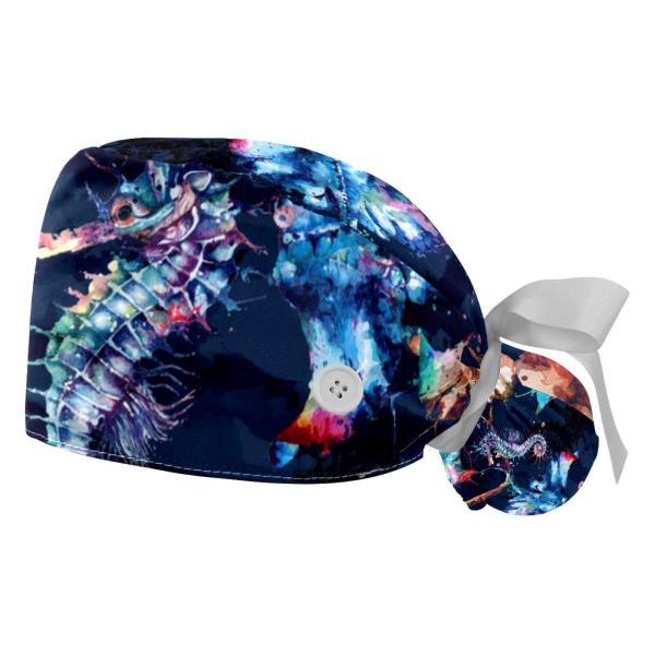 商品名:  2 Pcs Working Cap with Button Watercolor Seahorse Underwater Animal Adjustable Ponytail Pouch Hats for Womenブランド: ...