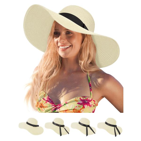 商品名:  Beach Hats for Women, Wide Brim Sun Straw Hat Foldable Summer Floppy Hat UV Protection Cap Whiteブランド: Senker Fashi...