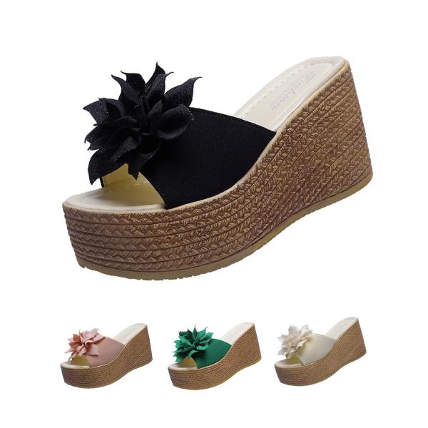 商品名:  Women's 3D Flower Woven Platform Sandals Wedge Slides,Bohemia Casual Non-Slip Comfy Beach Fish Mouth Open Toes San...