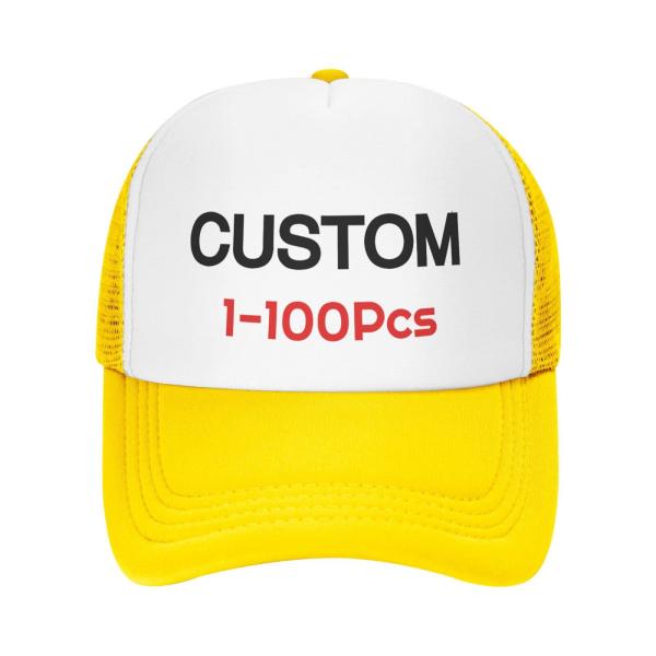 商品名:  Customized Trucker Hat Design Your Own Add Picture Logo Text Custom Trucker Hat for Men Sun Dad Yellow Trucker Hat...