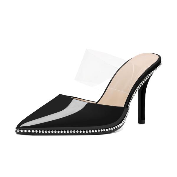 商品名: Joseywade レディース ヒールミュールビーズサンダル スティレットヒール ポインテッドクローズドトゥ クリアPVC アンクルストラップ パテントファッション ドレスシューズ, 特許 ブラック, 24.5 Joseywade...