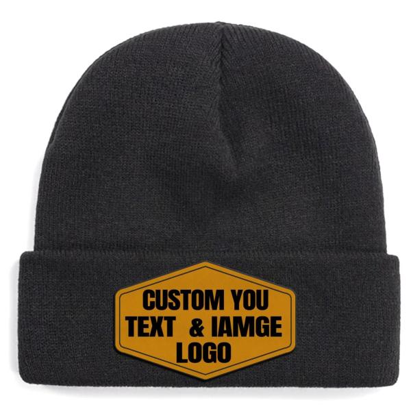 商品名:  Custom Leather Patch Beanie for Men &amp; Women - Personalized Text &amp; Logo Knit Cap. Blackブランド: Generic商品サイズ: ...