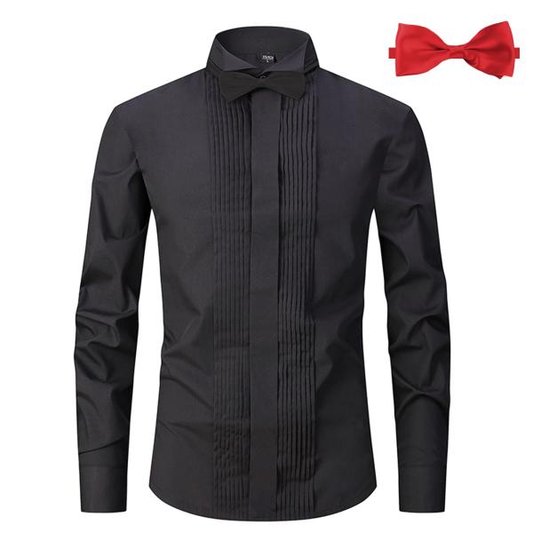 商品名:  ATOFY Men's Tuxedo Dress Shirt Wing Collar Front Pleat French Cuffs with Cufflinks and 2 Bow Ties Slim Fit Button ...