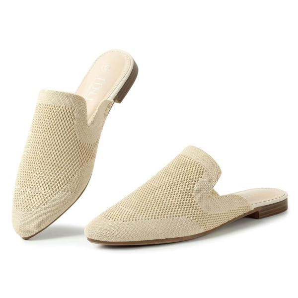 商品名: MUSSHOE レディース ミュール 快適 ポインテッドトゥ ニットミュール レディース フラット, ベージュ, 24.5 MUSSHOE Knit Mules for Women Comfortable Pointed Toe ...